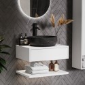 800mm Black Wall Hung Countertop Vanity Unit with Square Basin and ...