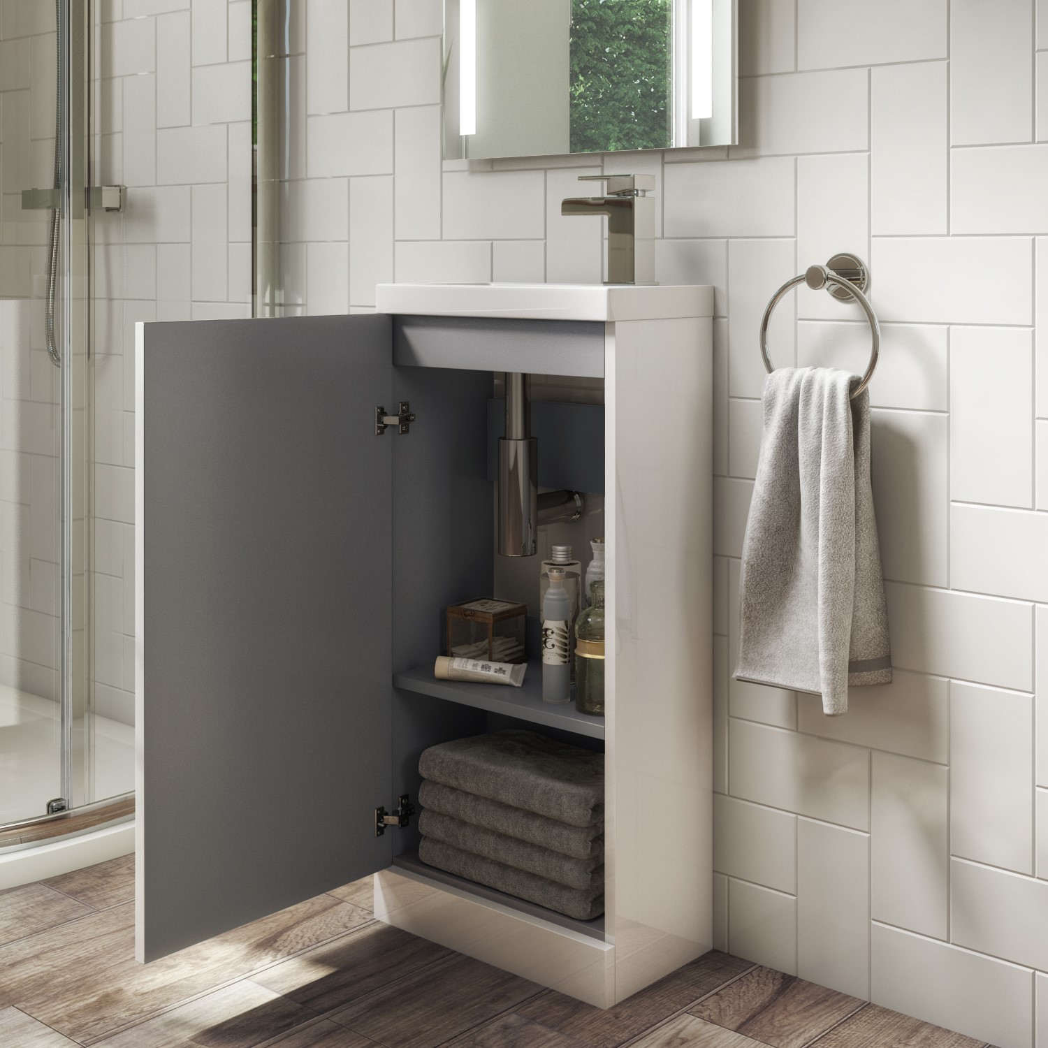 400mm White Cloakroom Freestanding Vanity Unit with Basin and Chrome ...