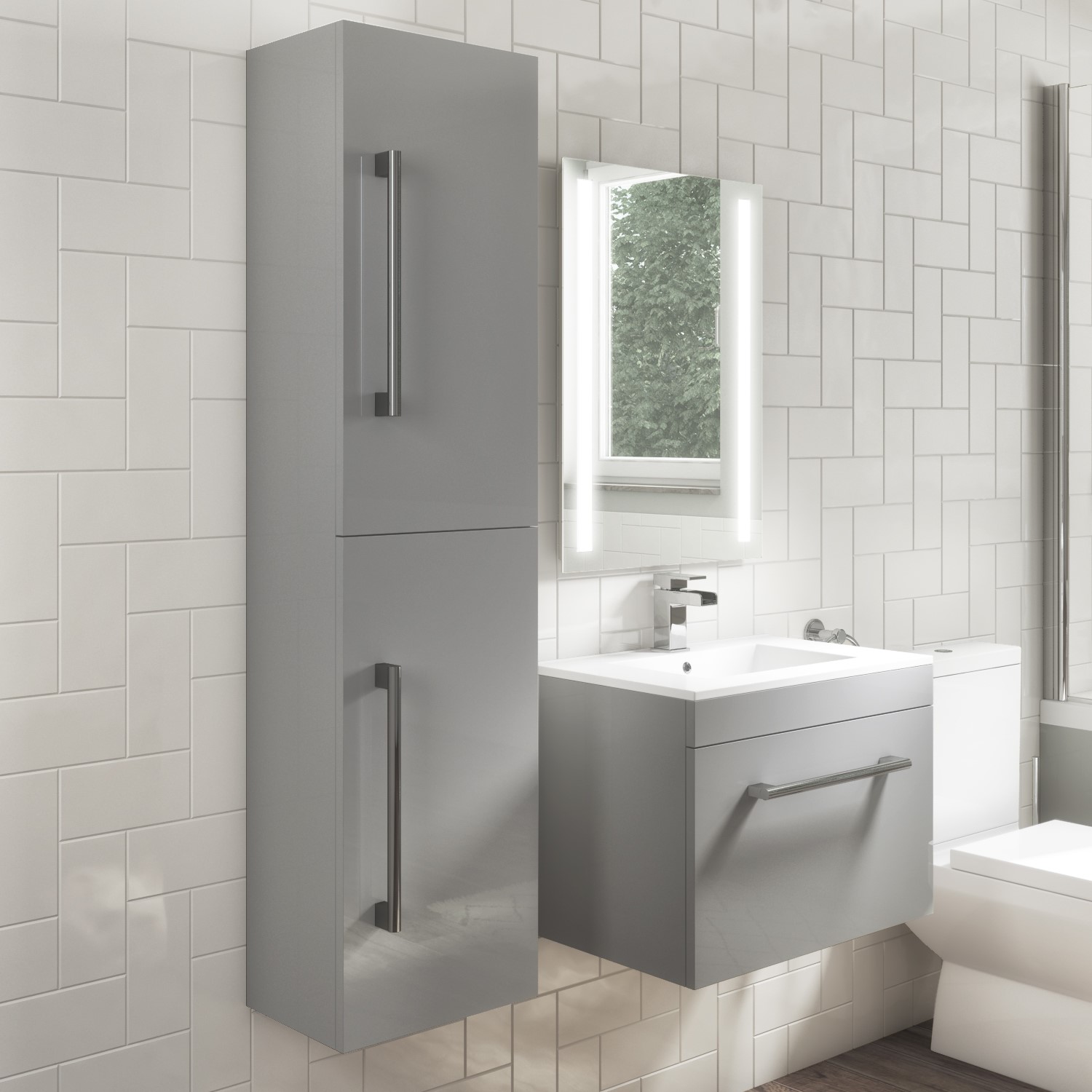 Grey gloss bathroom tallboy store