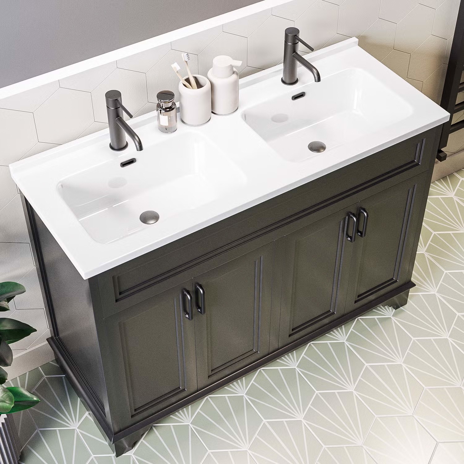 1200mm Black Freestanding Double Vanity Unit With Basins - Camden ...