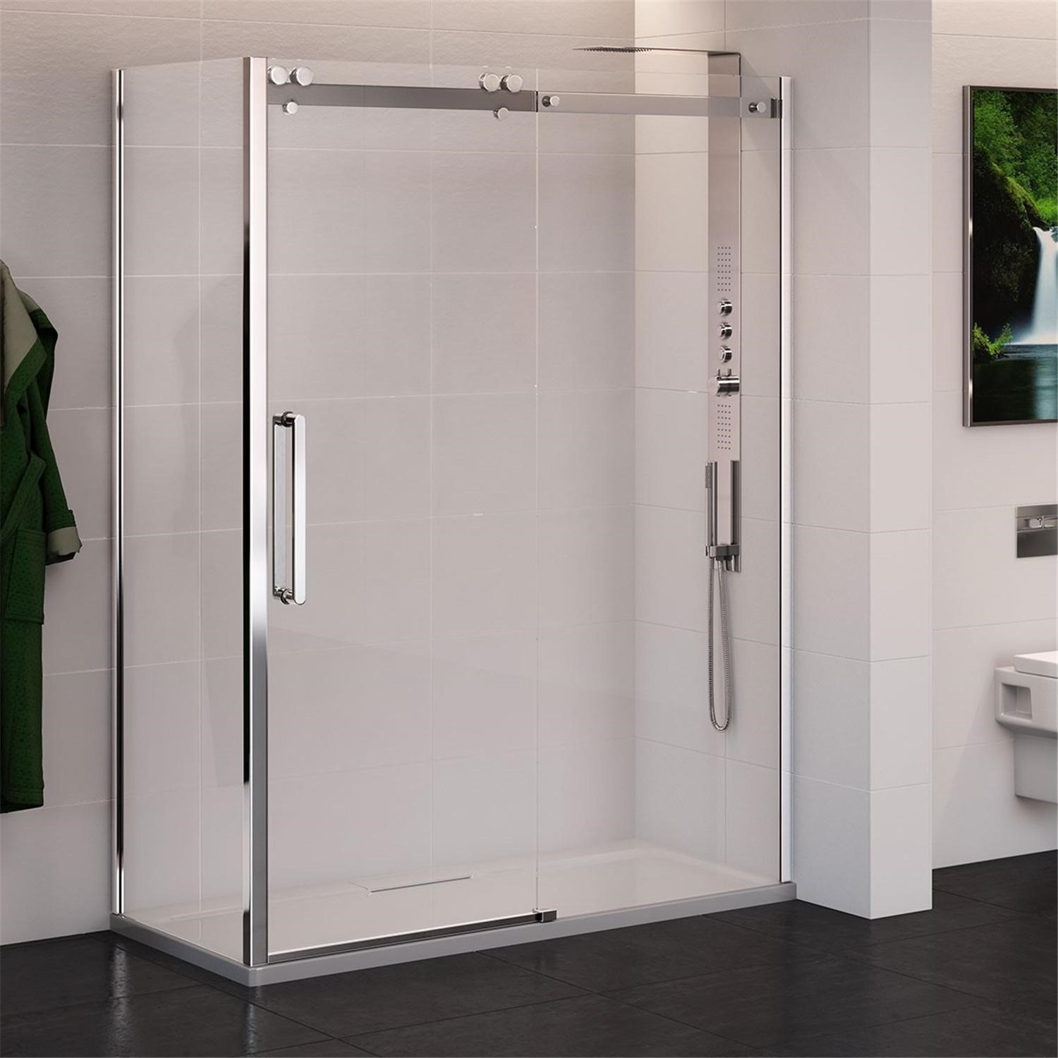 Shower Enclosure Left Hand 1600mm With Side Panel 800mm 10mm Glass