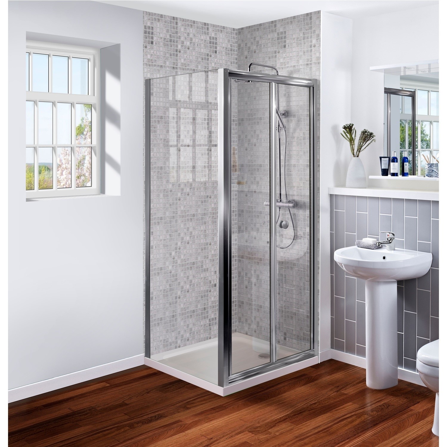 Bi Fold Door Enclosure 1000mm With Side Panel 6mm Glass Aquafloe