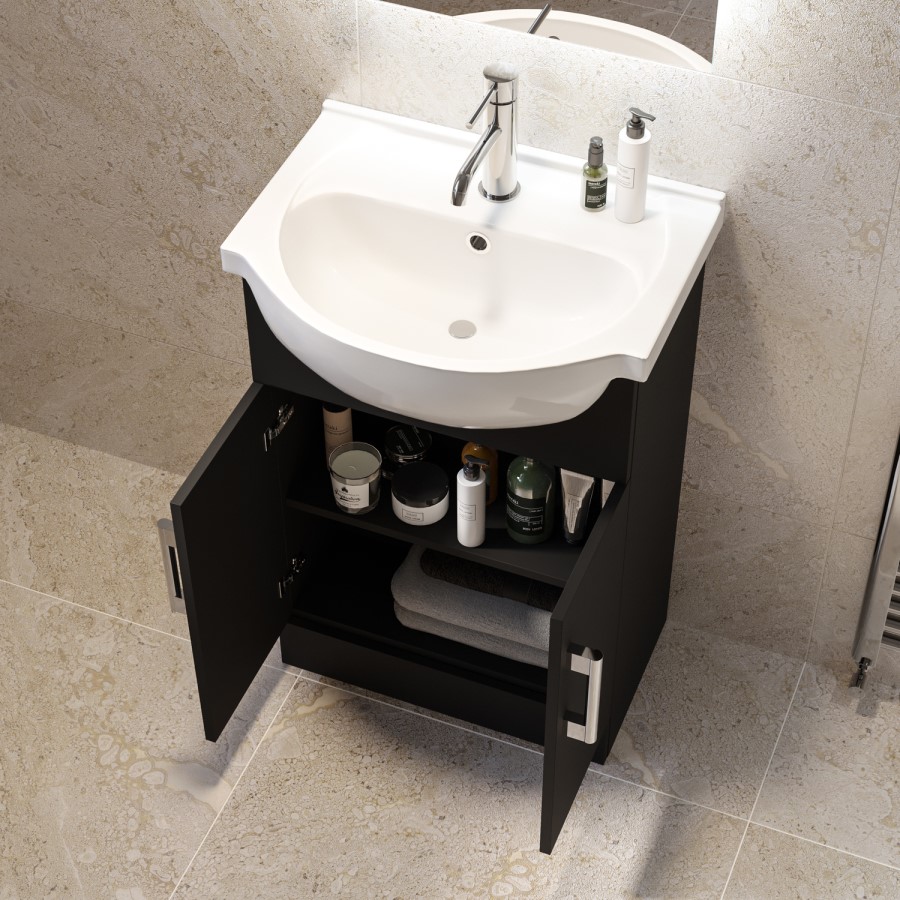 560mm Black Freestanding Vanity Unit with Basin - Classic - Better ...