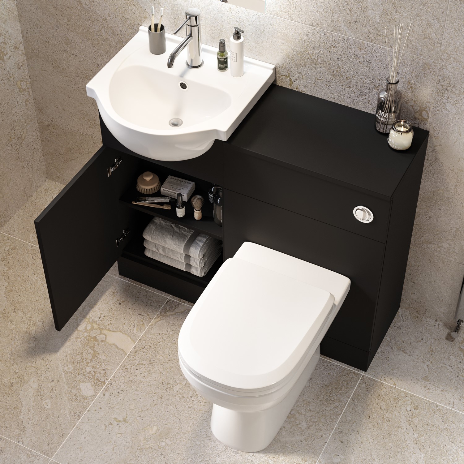 950mm Black Toilet and Sink Unit with Round Toilet - Classic - Better ...