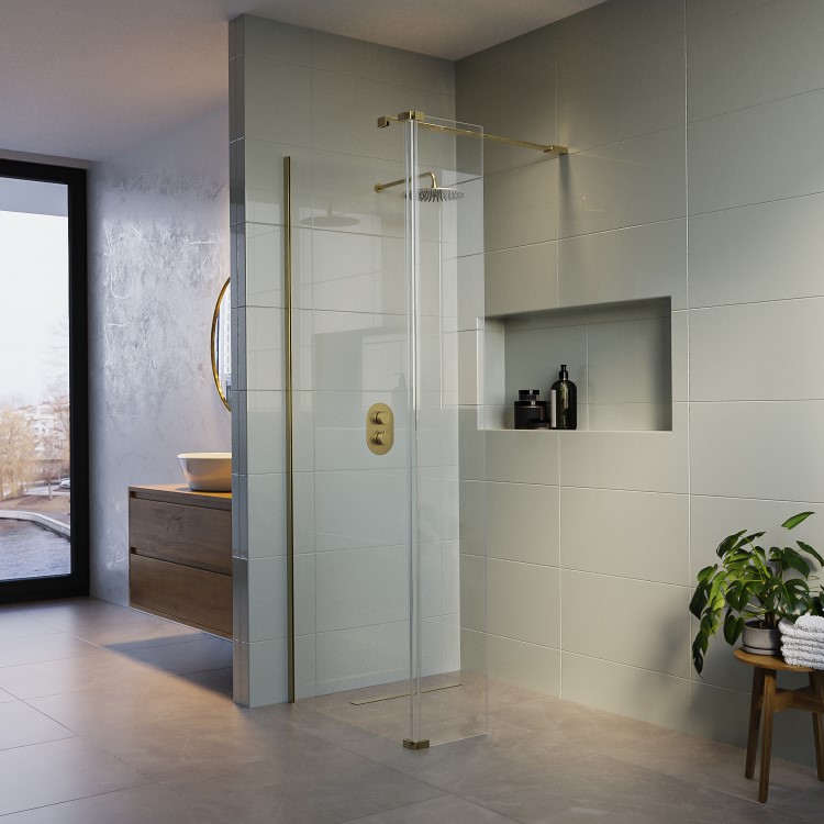 800mm Brushed Brass Shower Screen for Wetroom & Walk In Shower with ...