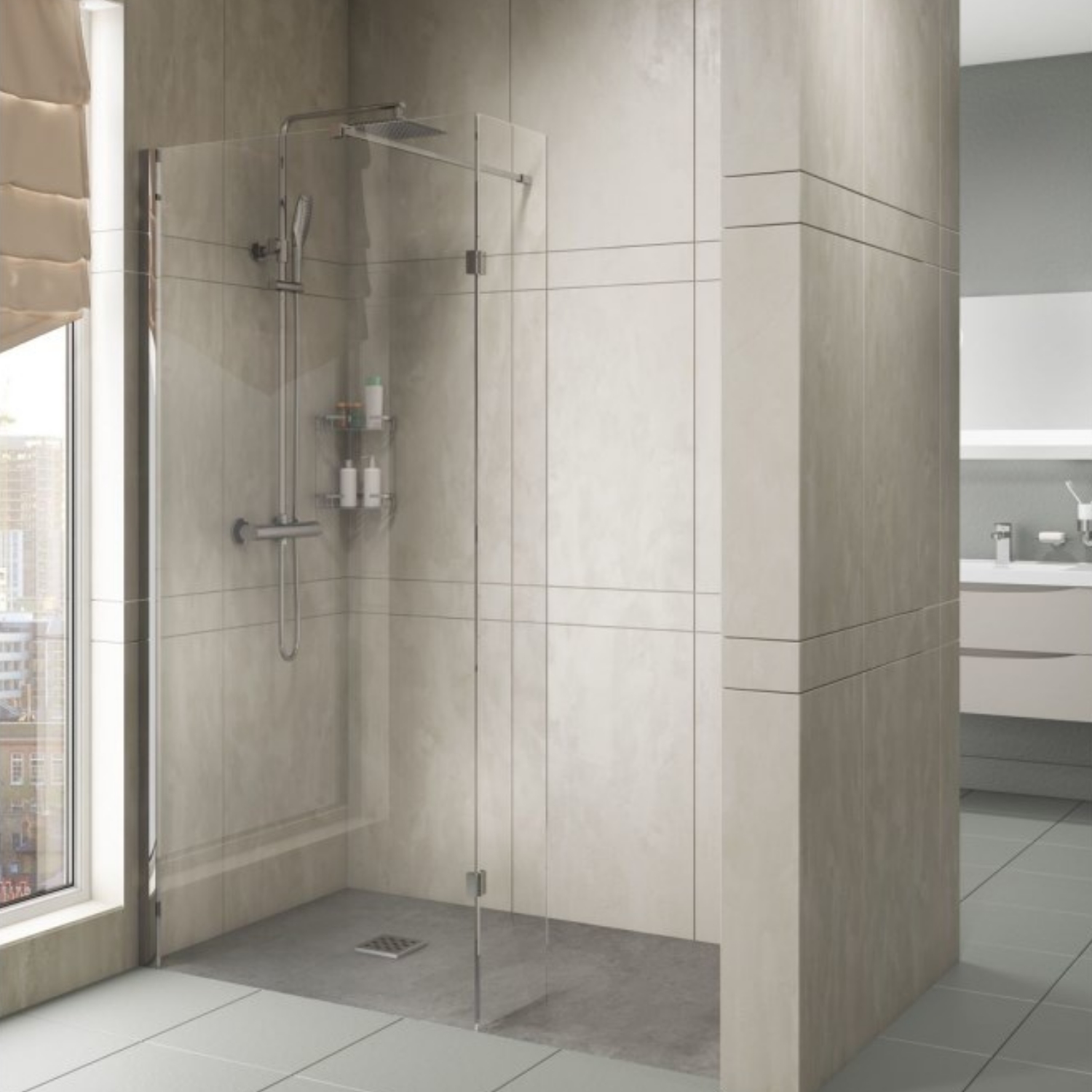 900 Walk In Shower Screen With 300 Hinged Return Screen 8mm Glass
