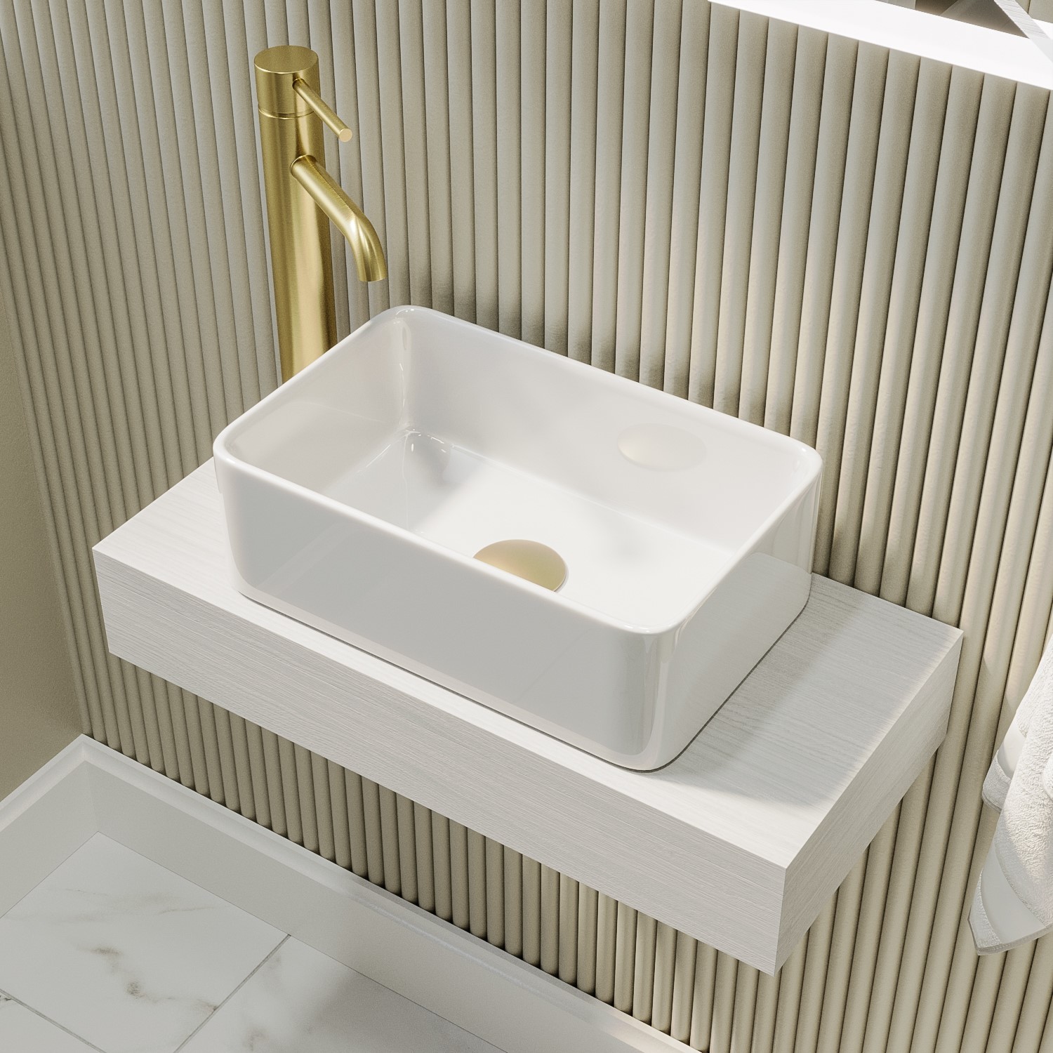 560mm Matt White Wall Hung Floating Basin Shelf and White Basin - Evora ...