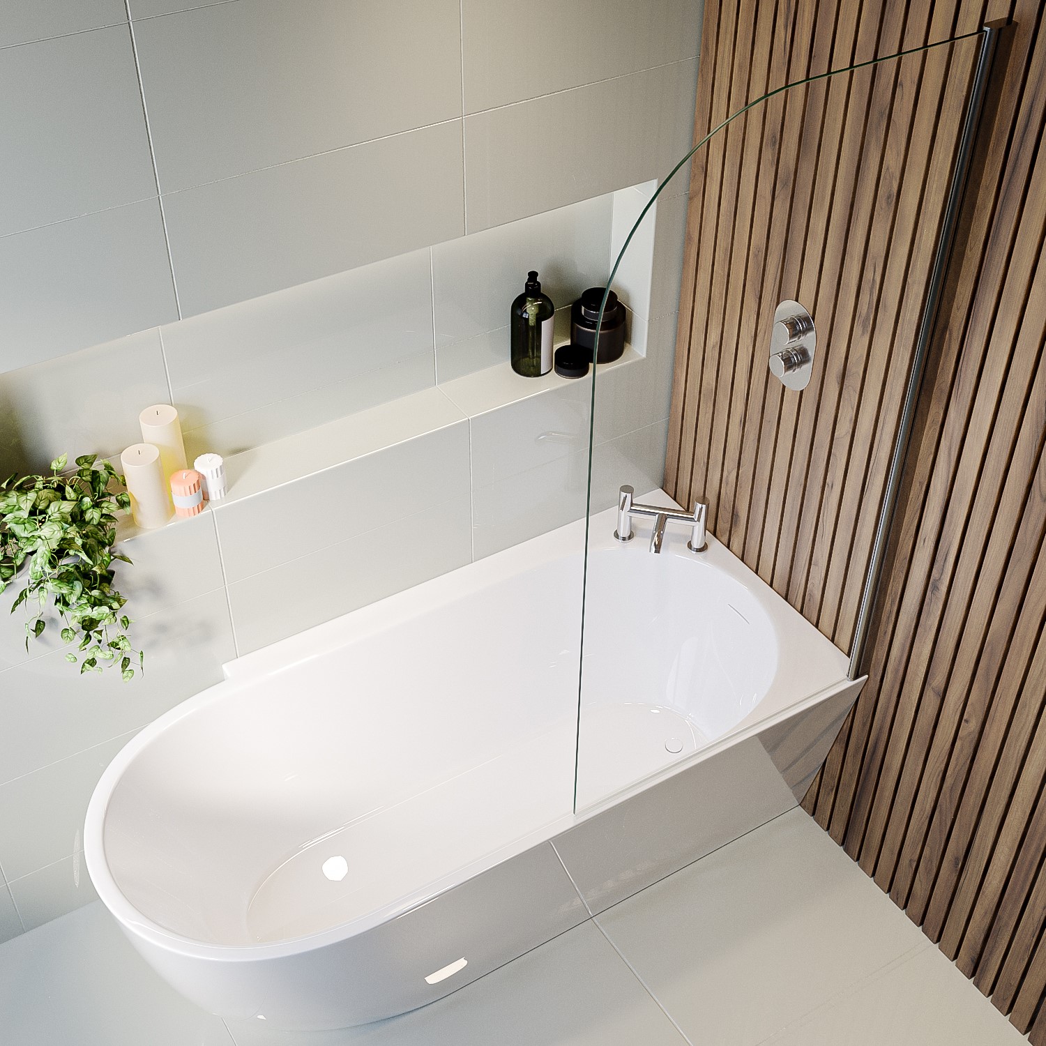 Freestanding Single Ended Right Hand Corner Shower Bath with Chrome Bath Screen 1650 x 780mm ...