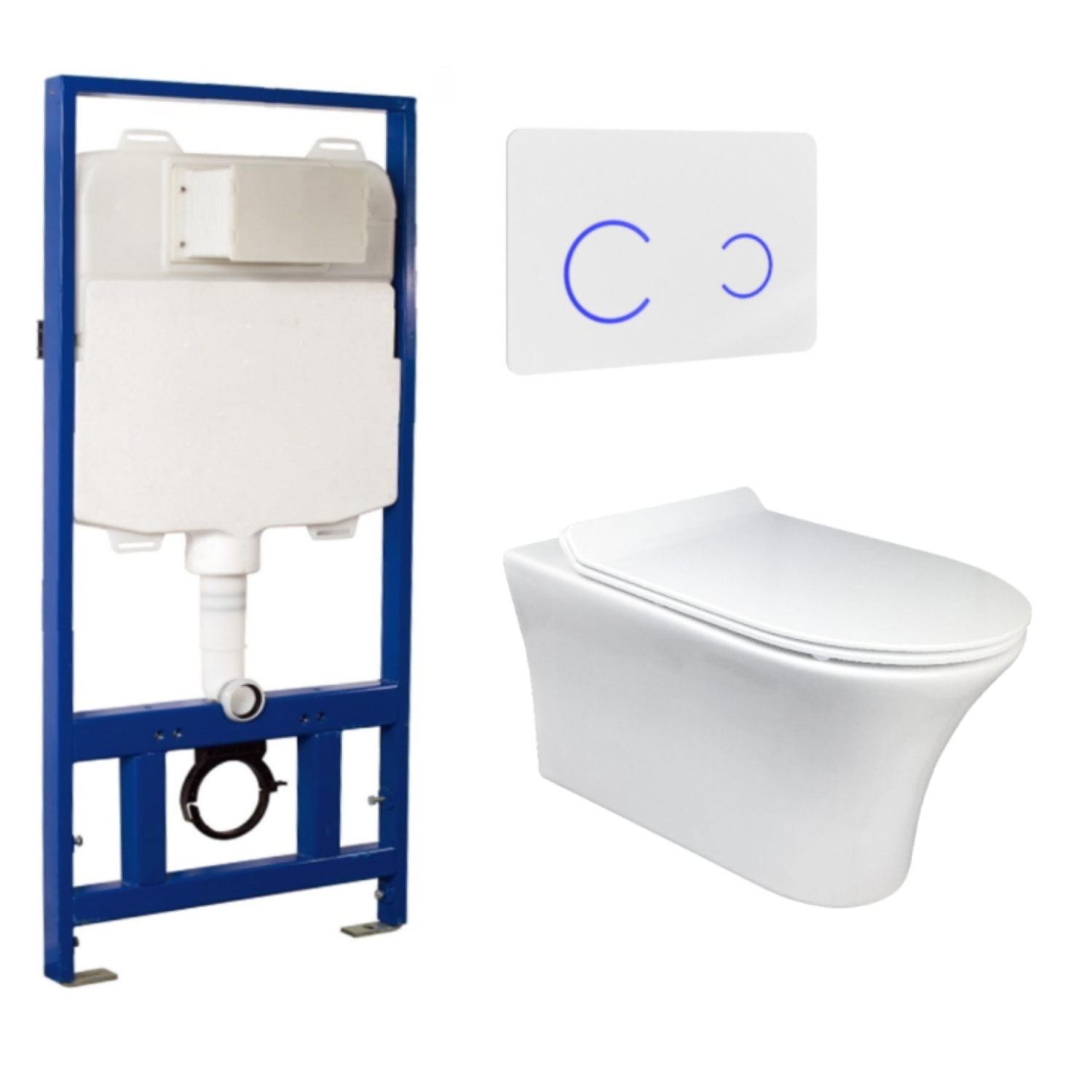 Indiana Wall Hung Toilet 1160mm Pneumatic Frame & Cistern & White Glass ...