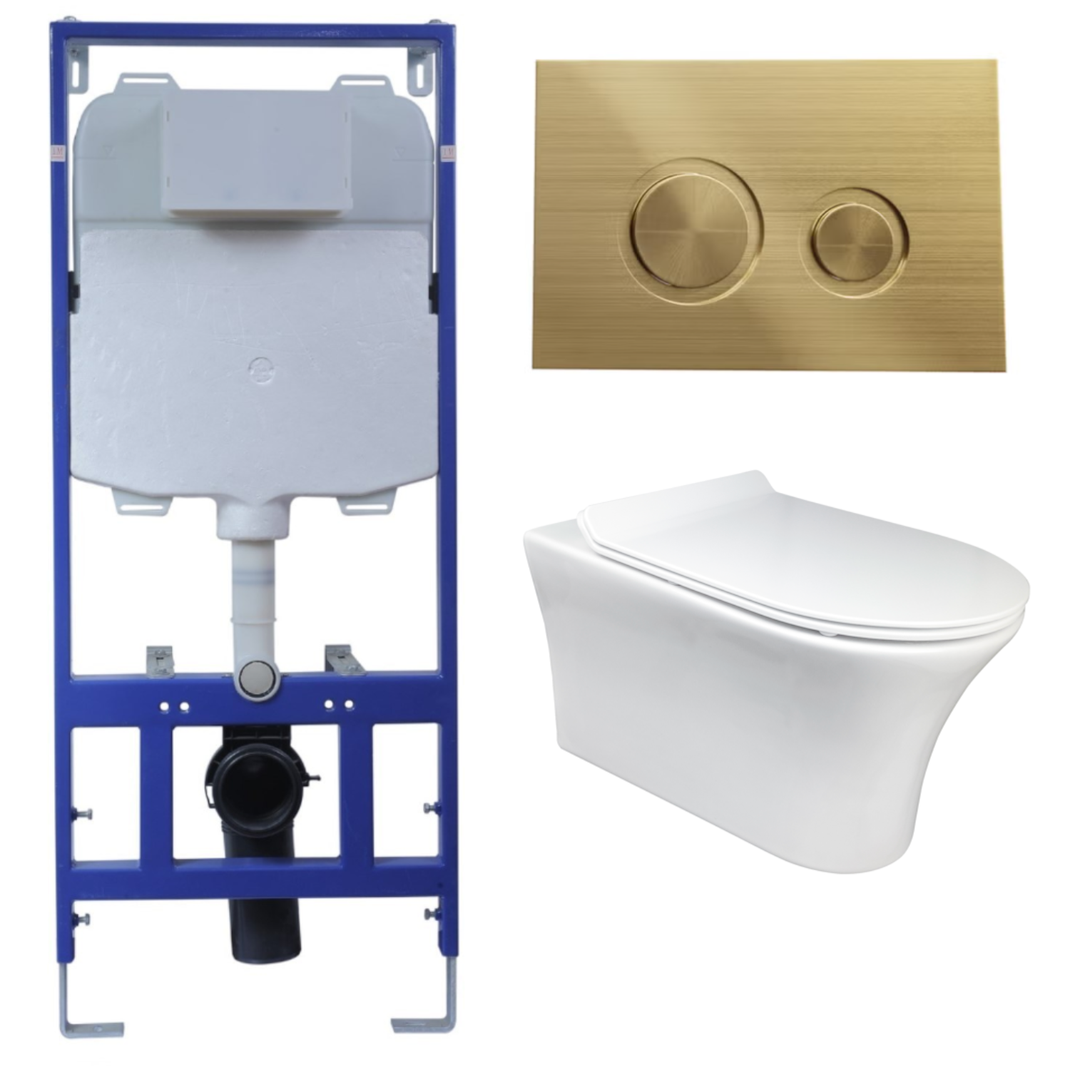 Indiana Wall Hung Toilet 1160mm Mechanical WC Frame & Cistern & Brushed ...
