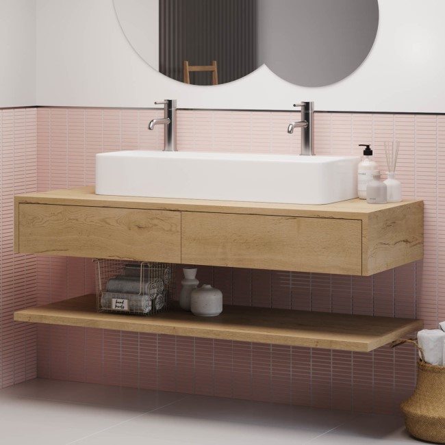 1200mm Wood Effect Wall Hung Double Countertop Vanity Unit with Basin ...