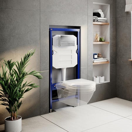 1180mm Wall Hung Toilet Frame & Chrome Dual Flush Plate with Concealed ...