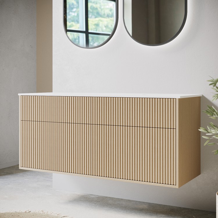 1250mm Wooden Fluted Wall Hung Double Countertop Vanity Unit - Matira ...