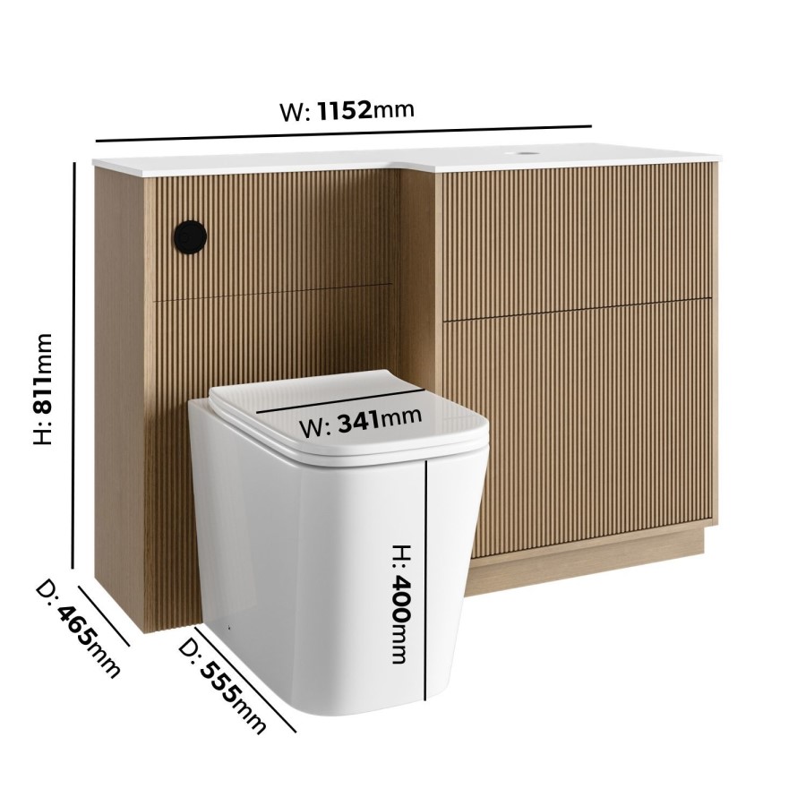 1150mm Wooden Fluted Right Hand Toilet and Sink Unit with Square Toilet ...
