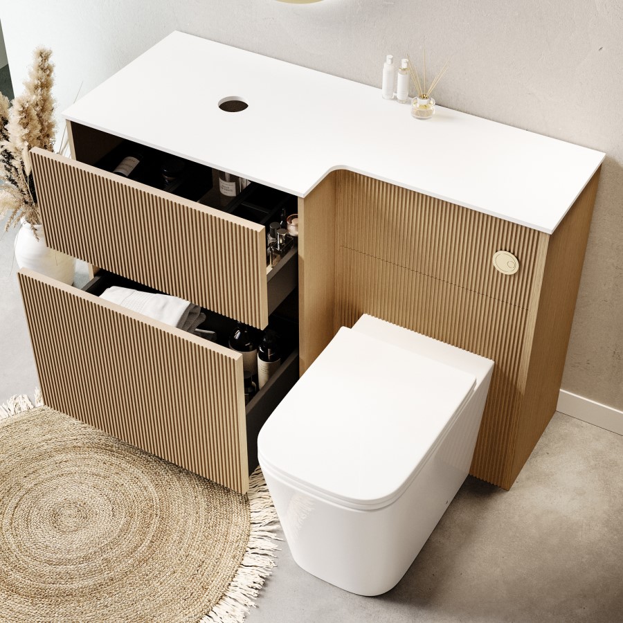 1150mm Wooden Fluted Left Hand Toilet and Sink Unit with Square Toilet ...