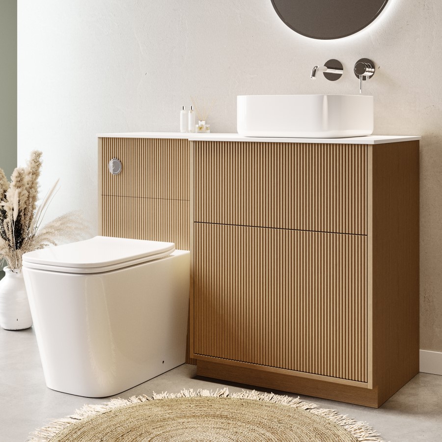 1150mm Wooden Fluted Left Hand Toilet and Sink Unit with Square Toilet ...