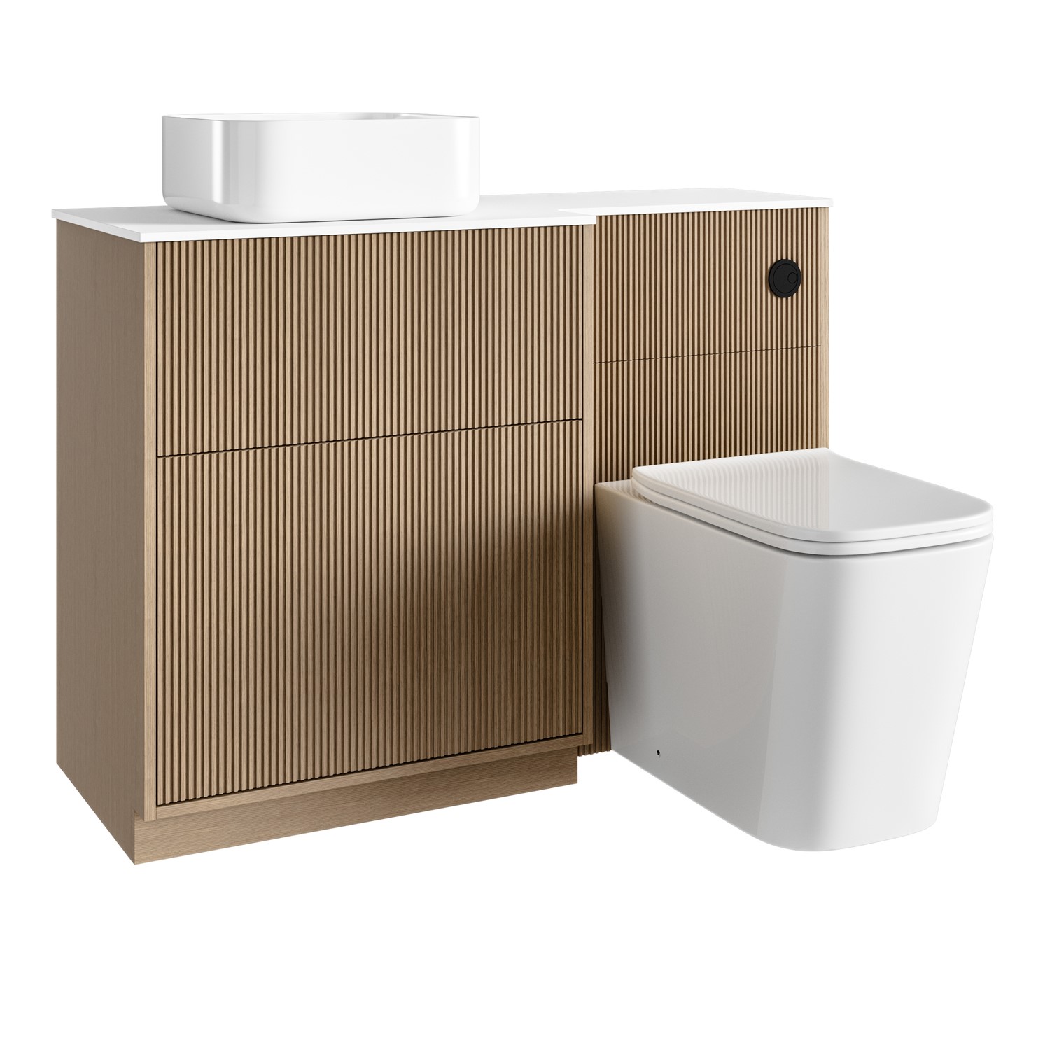 1150mm Wooden Fluted Left Hand Toilet and Sink Unit with Square Toilet ...