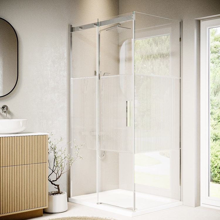 Fluted Glass 1200x800mm Sliding Shower Enclosure Left Hand - Matira - Better Bathrooms