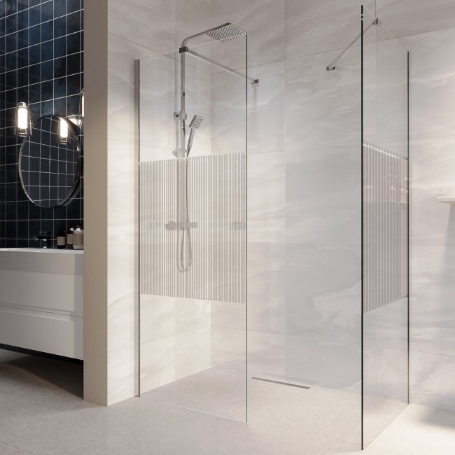 1400x800mm Chrome Frameless Semi Fluted Walk In Shower Enclosure
