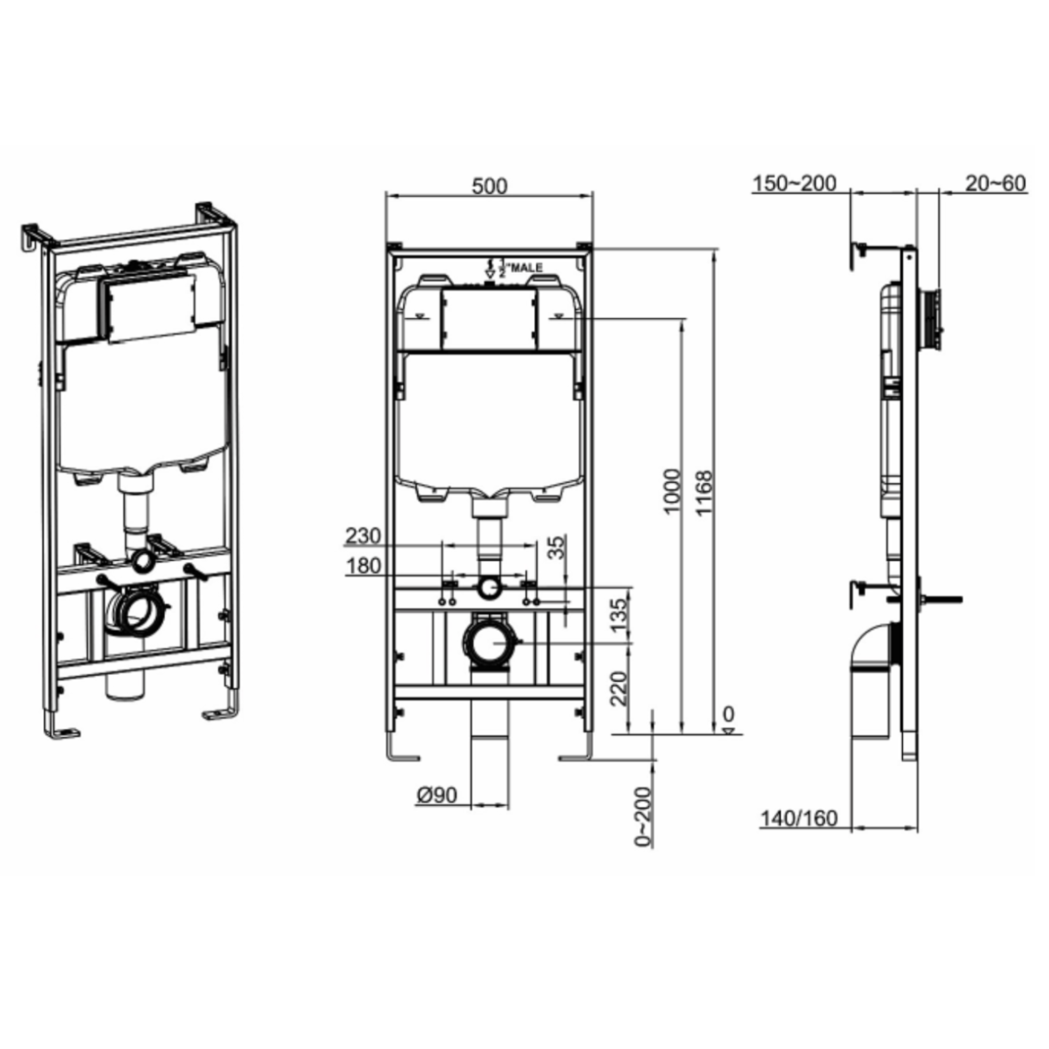Fluted Wall Hung Toilet with Soft Close Seat, Chrome Mechanical Flush ...