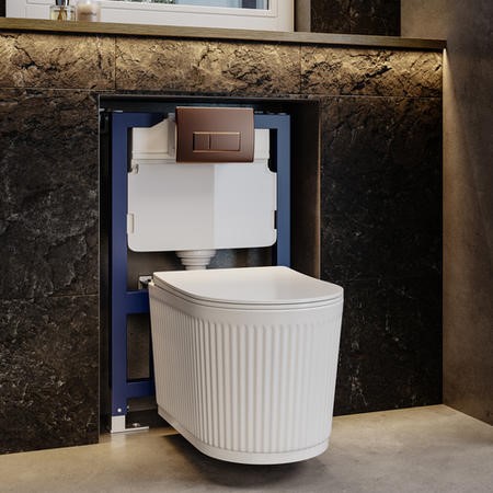Fluted Wall Hung Rimless Toilet with Soft Close Seat, Brushed Bronze ...