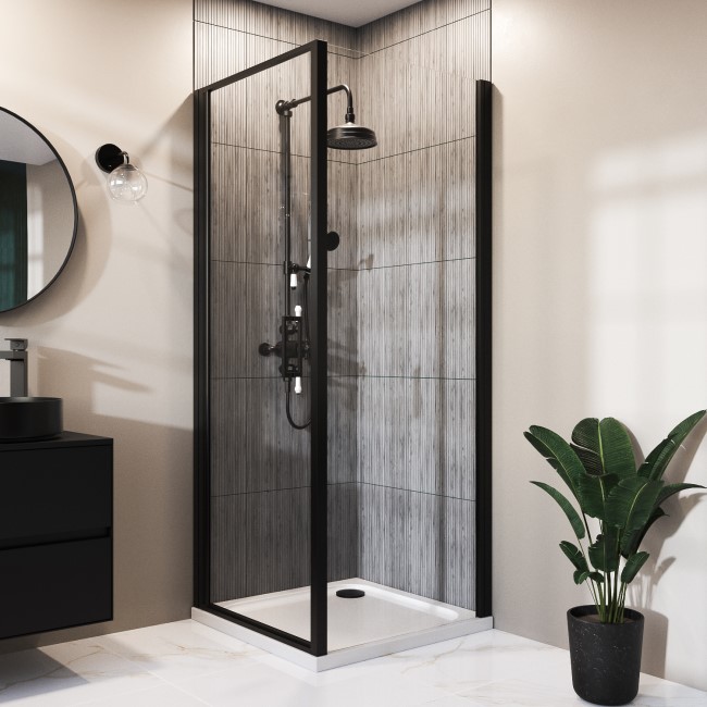 Black 8mm Glass Square Hinged Shower Enclosure 800mm - Pavo - Better ...