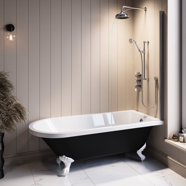 Black Freestanding Single Ended Shower Bath with Chrome Screen & White ...