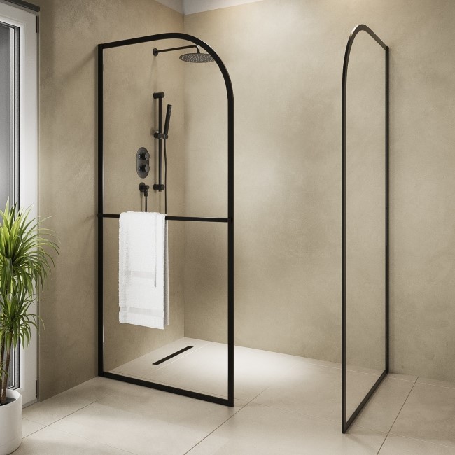 1400x800mm Black Curved Walk In Shower Enclosure With Towel Rail Raya
