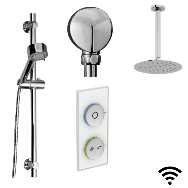 SmarTap White Smart Shower System with Slider Kit and Ceiling Shower ...