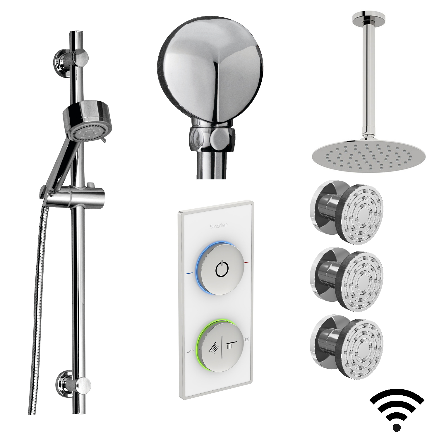 SmarTap White Shower System with Slider Kit Ceiling Shower and Body ...