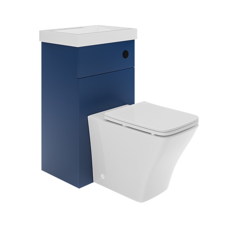 500mm Blue Cloakroom Toilet and Sink Unit with Square Toilet and Black ...