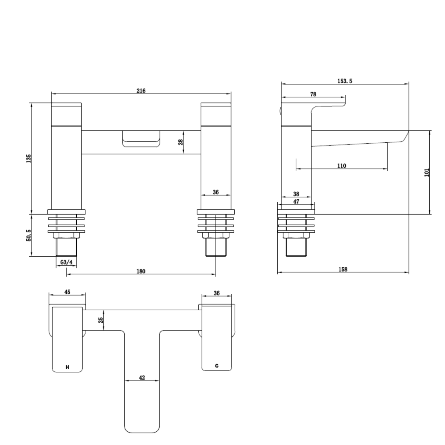 Chrome Bath and Basin Tap Set with Basin Waste- Zana - Better Bathrooms