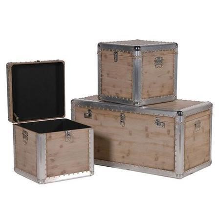 Silver Trim Wooden Trunks (Set Of 3) - Better Bathrooms