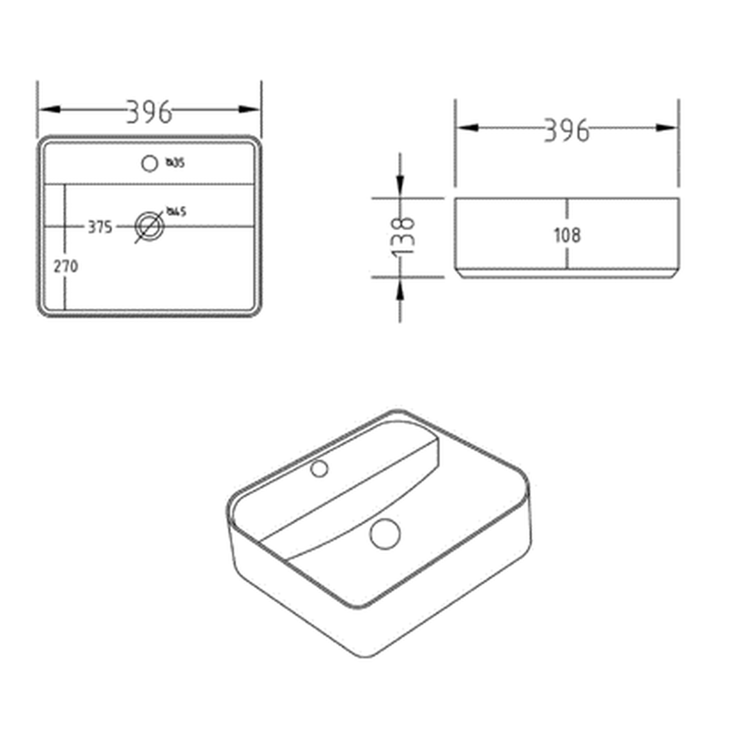 Square Small Countertop Basin 390mm - Berlin - Better Bathrooms