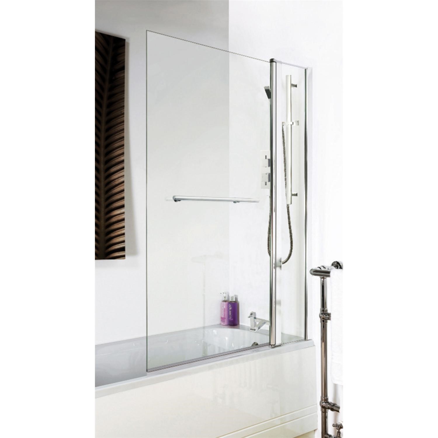 Straight Top Hinged 1435 x 1005 Double Bath Screen with Towel Rail 6mm ...