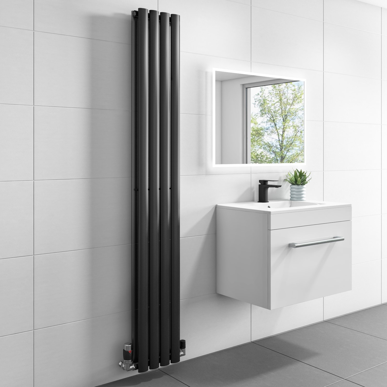 GRADE A2 - Anthracite Vertical Double Panel Radiator 1600 x 240mm ...