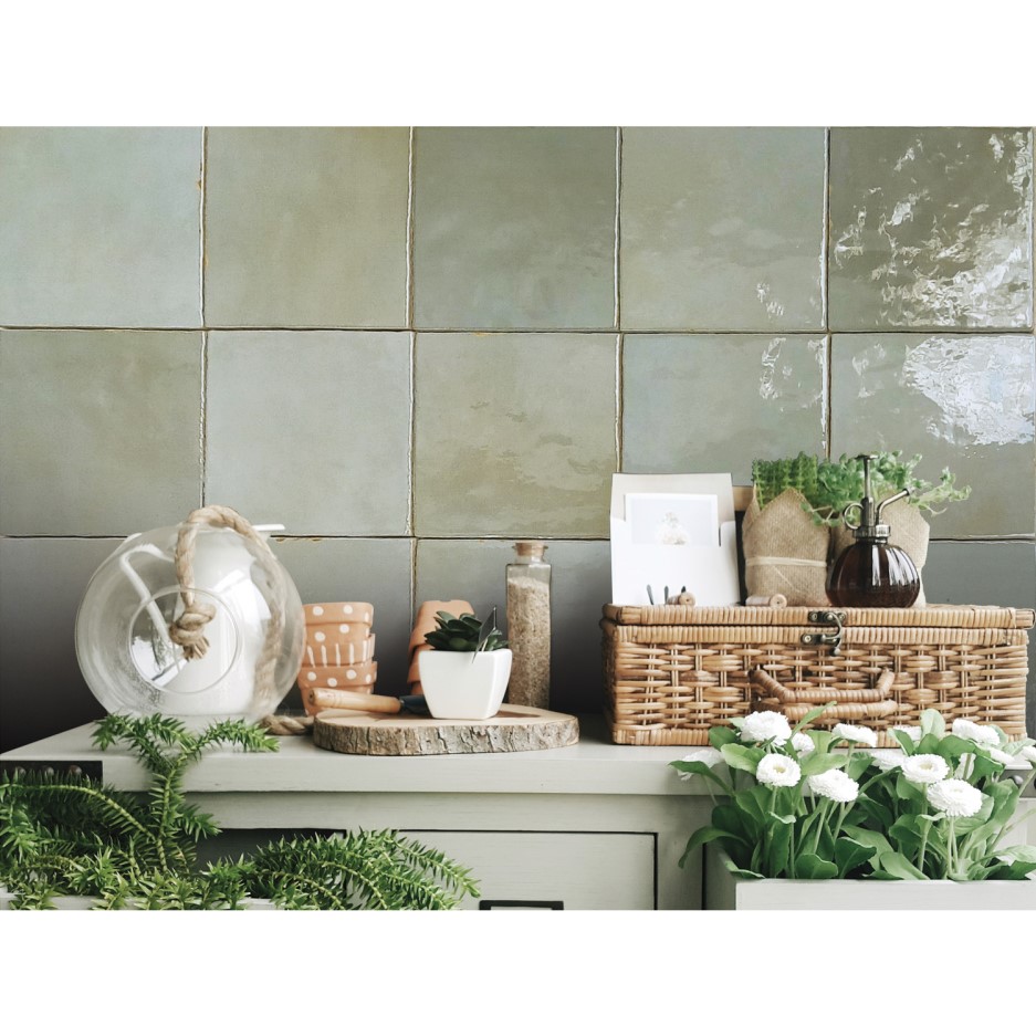 13.2cm x 13.2cm Sombra Square Sage Wall Tile - Better Bathrooms