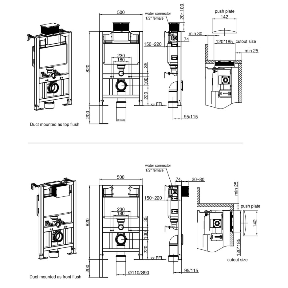 820mm WC Fixing Frame Cistern and Flush Plate - Better Bathrooms
