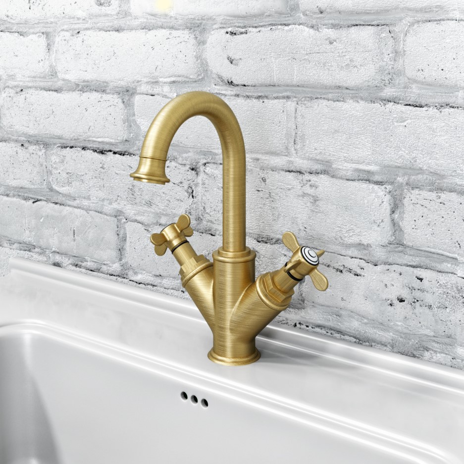 Brushed Brass Dual Lever Basin Mixer Tap - Camden - Better Bathrooms