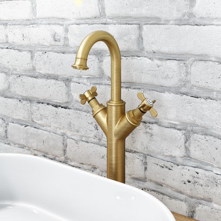 GRADE A1 - Camden Double-handle extended basin mixer - Brushed Brass ...