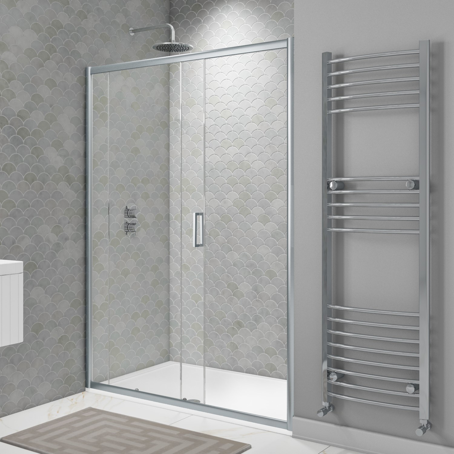 GRADE A1 - Chrome Sliding Shower Door 1000- Pavo - Better Bathrooms