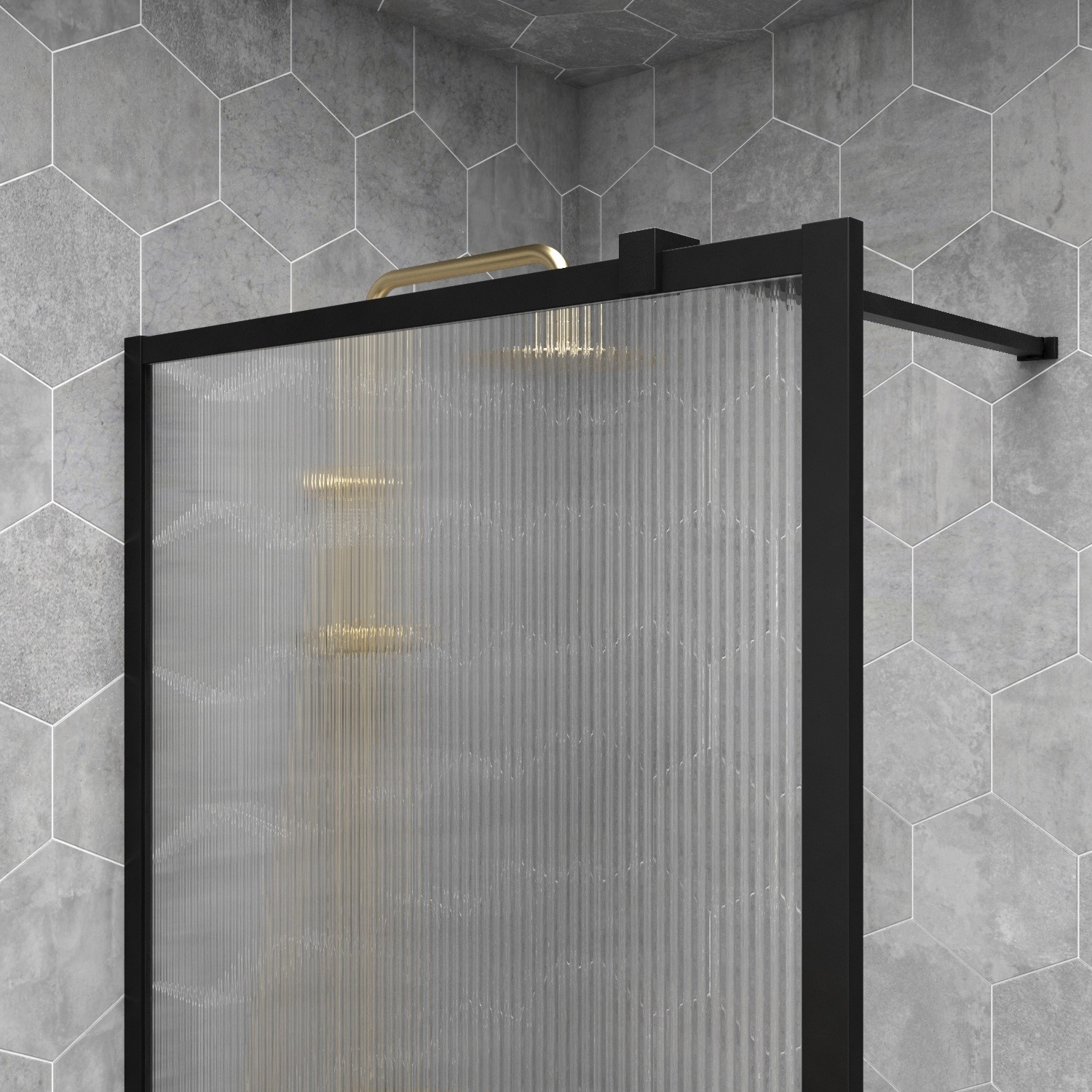 1100mm Black Fluted Glass Wet Room Shower Screen - Volan - Better Bathrooms