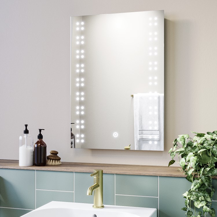 Rectangular Heated Bathroom Mirror with Lights 500 x 700mm - Leo ...