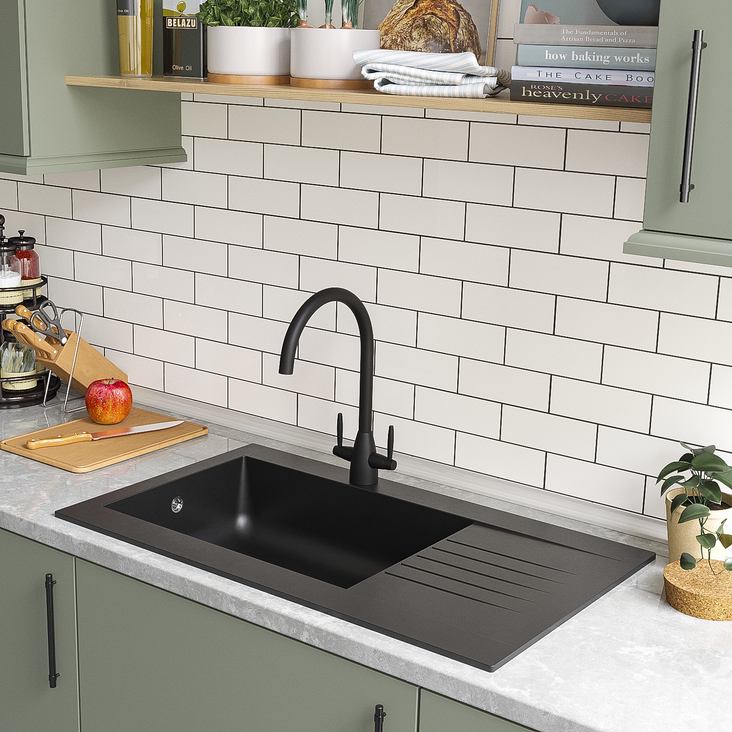 Single Bowl Black Composite Kitchen Sink with Reversible Drainer ...