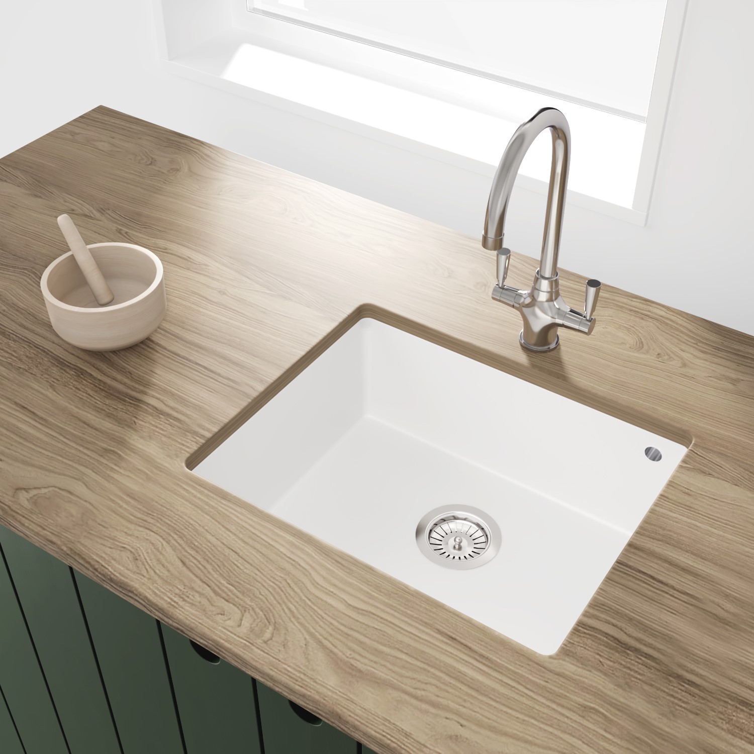 GRADE A1 - Box Opened Enza Madison Single Bowl Undermount White ...
