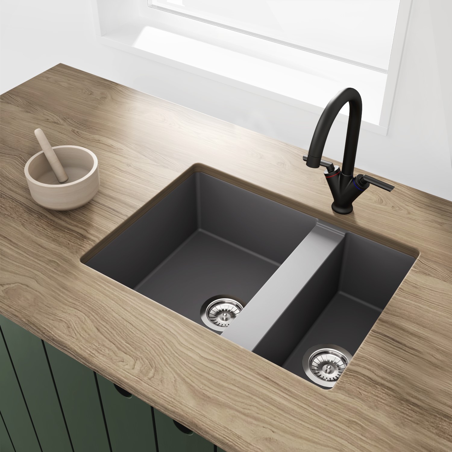 GRADE A1 - Box Opened Enza Madison 1.5 Bowl Undermount Grey Granite ...