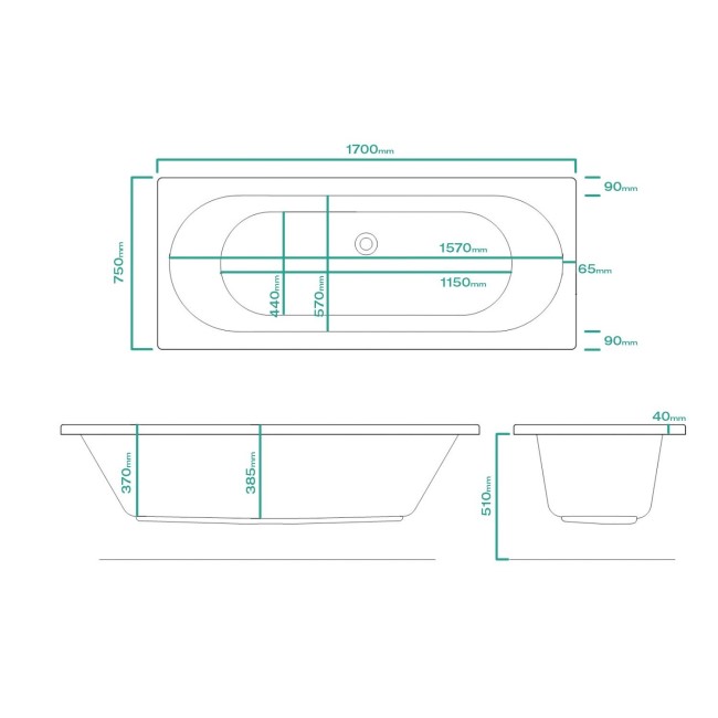 Double Ended Whirlpool Spa Bath with 14 Whirlpool Jets 1700 x 750mm ...