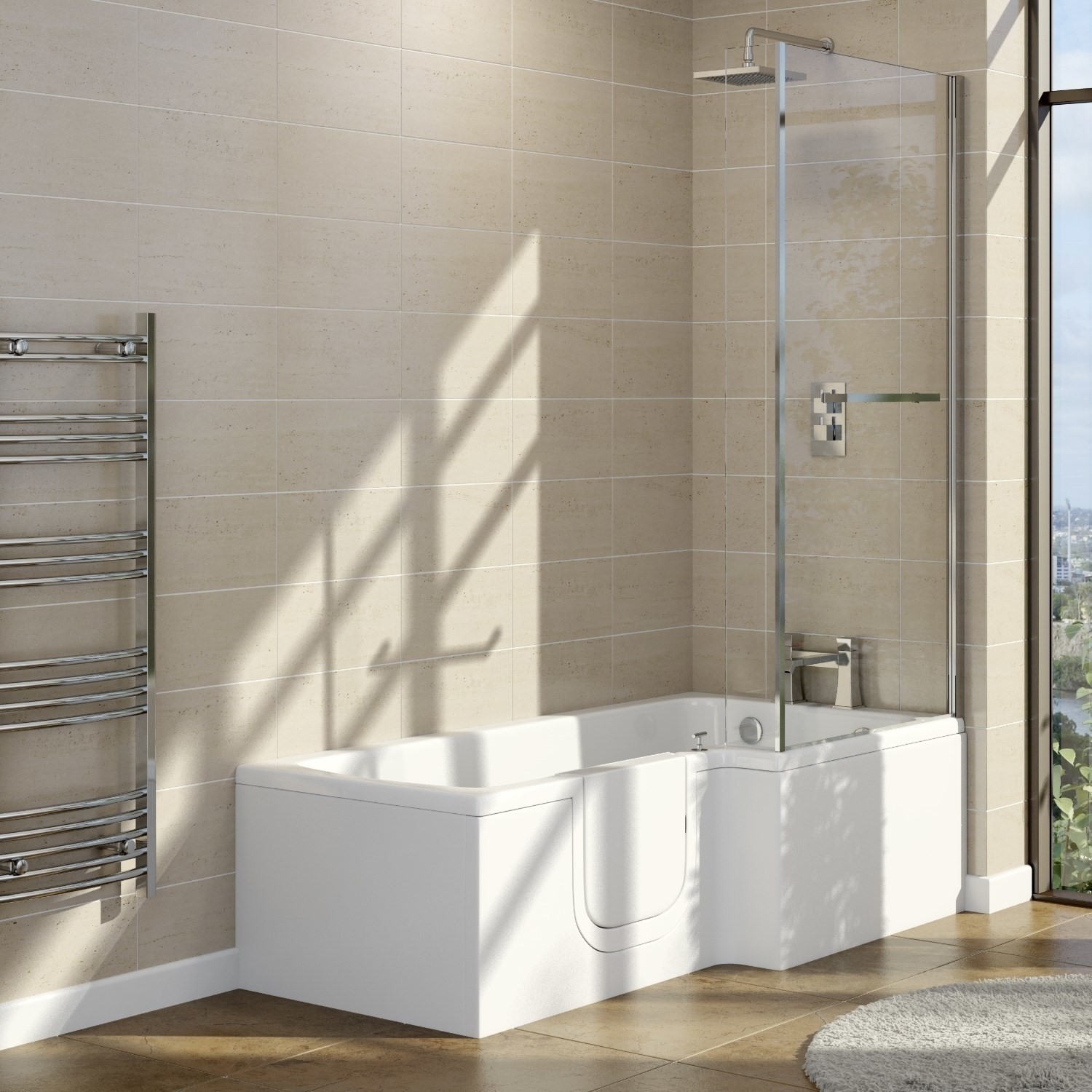L Shape Shower Bath Left Hand with Front Panel & Bath Screen 1700 x ...