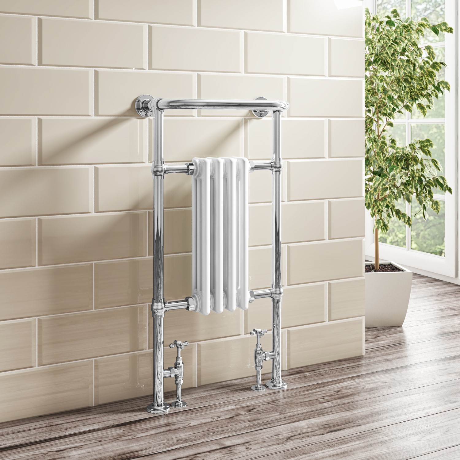 GRADE A1 - Chrome and White Traditional Heated Towel Rail Radiator 952 ...