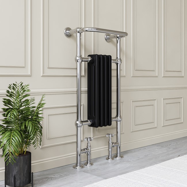 Black and Chrome Traditional Column Radiator with Towel Rail 952 x ...
